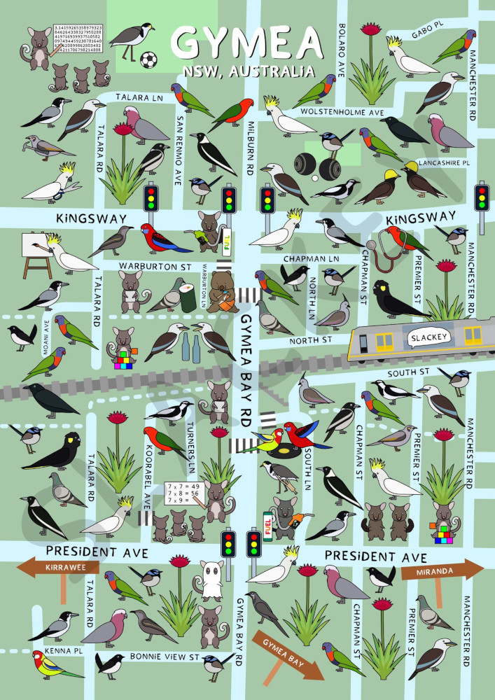 Slackey Art x Map of Gymea (Print) – Lonely Coat Books & Art